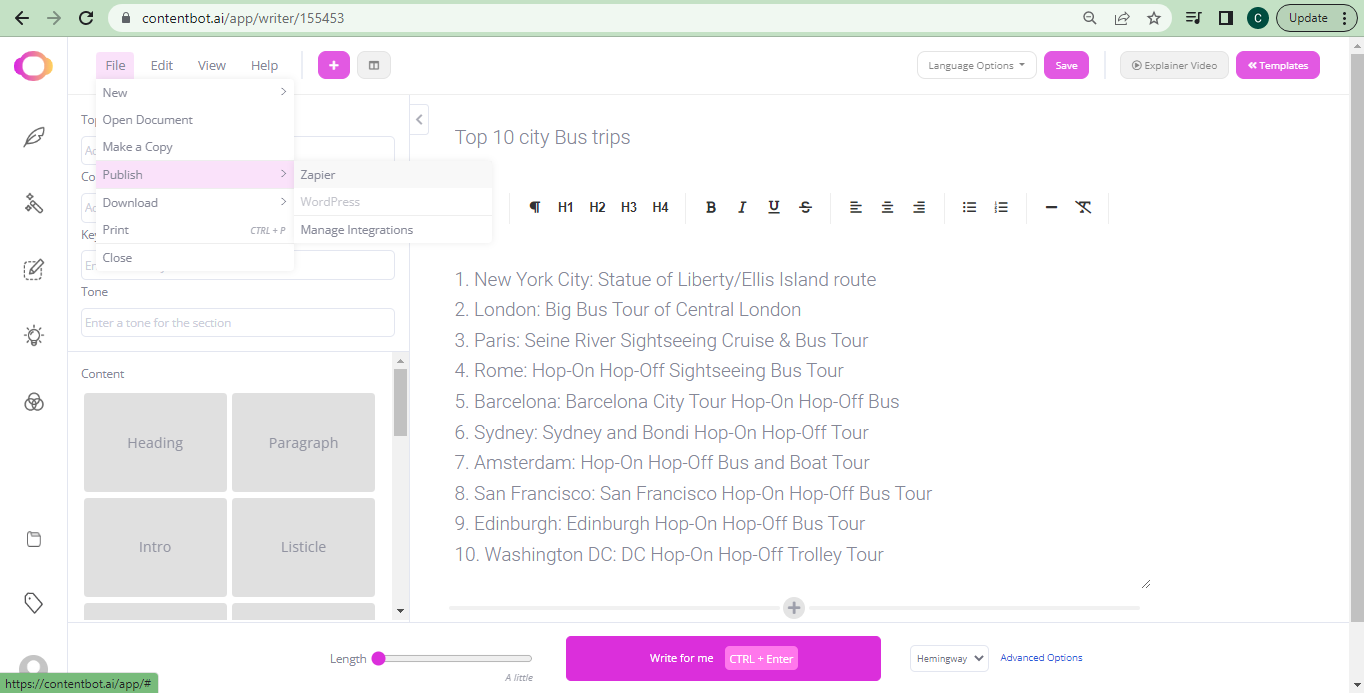 Creating WordPress posts from new Contentbot documents - ContentBot Documentation